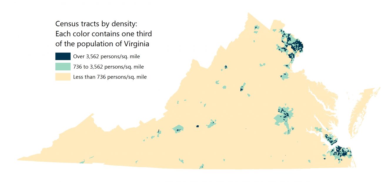 Virginia population density map | Gun Facts